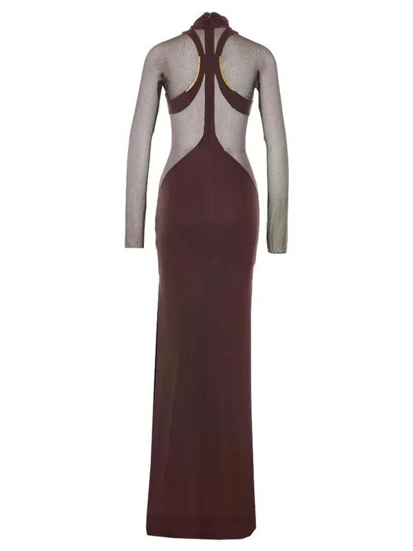 Elisabetta Franchi High-neck Transparent-sleeve Maxi Dress - Brown