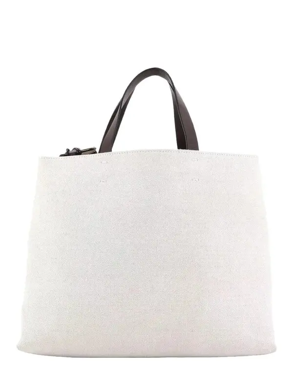Valentino Garavani Vlogo Signature Tote Leather And Canvas Large Shoulder Bag - Neutrals