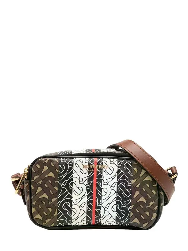 Burberry 2018-2023 Tb Monogram E-canvas Stripe Camera Bag Crossbody Bag - Brown