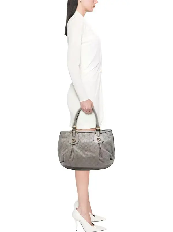 Gucci Embossed Leather Tote Bag - Grey