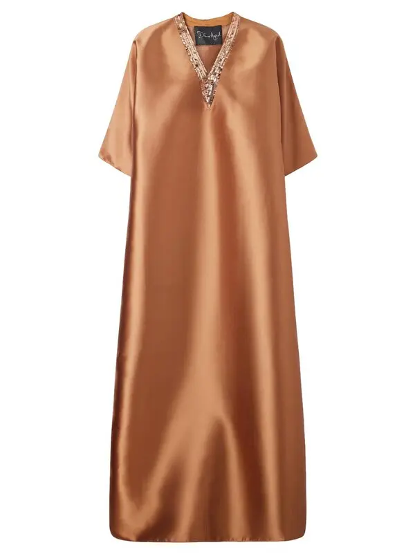 DIMA AYAD Sequin-detailed Mikado Kaftan - Brown