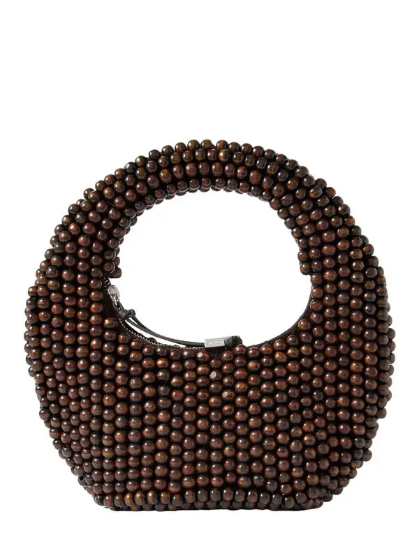 Staud Reef Leather-trimmed Beaded Wood Tote - Brown