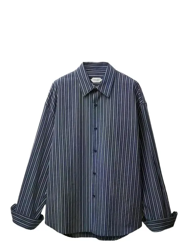 Versace Loose-fitting Shirt In Striped Cotton Poplin - Blue