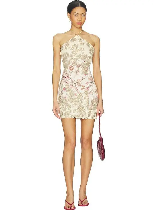 Hemant & Nandita Short Dress With Halterneck And Crochet Trim - Neutral