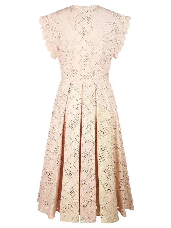 Alberta Ferretti Ruffled Broderie Dress - Neutrals