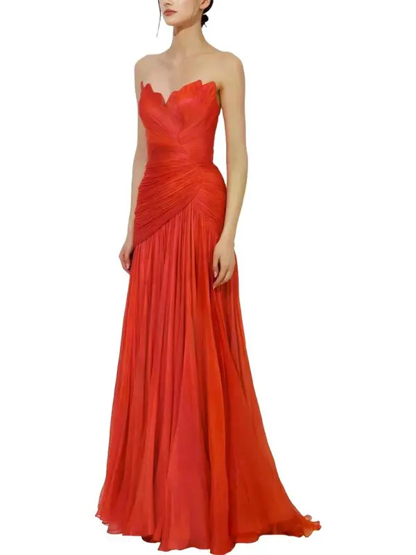 IRIS SERBAN Petal Draped Gown Maxi Dress - Red