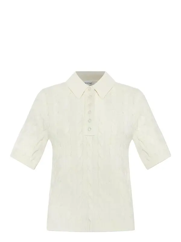 GESTUZ Thilla Cable Knit Polo Shirt - Neutrals