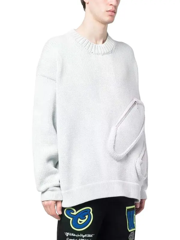 Off-White Crew Neck Sweatshirt With Zip Compartment - Grey
