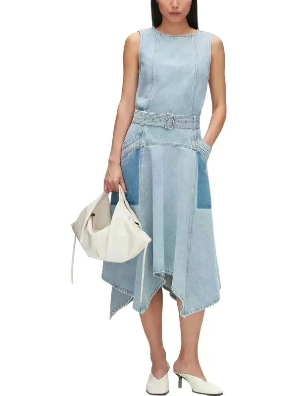 3.1 Phillip Lim Patchwork Belted Cotton Midi Dress - Blue