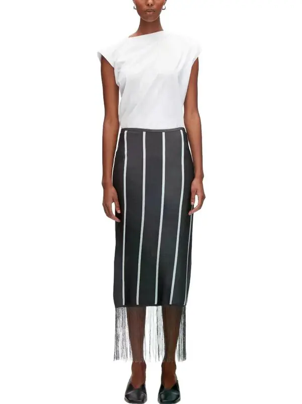3.1 Phillip Lim Striped Fringed Midi Skirt - Black