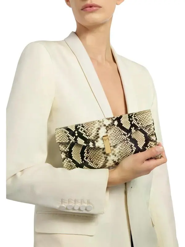 GIUSEPPE ZANOTTI Flutie Python-effect Clutch Bag - Neutrals