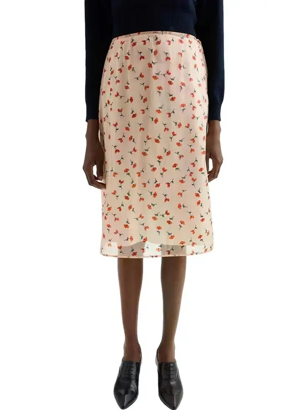 JIL SANDER Floral Printed Midi Skirt - Neutrals