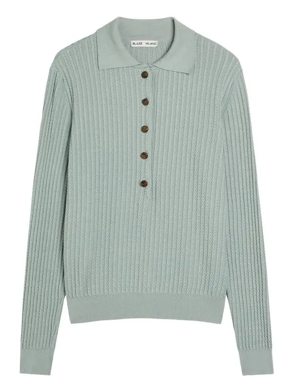 BLAZÉ MILANO Alegria Cable-knit Silk-blend Polo Top - Blue