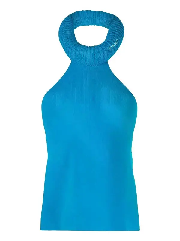 Off-White Ribbed Halterneck Tube Top - Blue