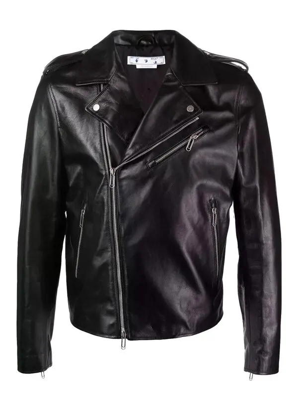 Off-White Diag-print Biker Jacket - Black