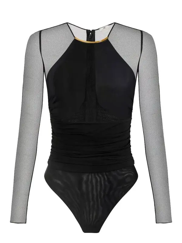 Elisabetta Franchi Long-sleeved Bodysuit With Metallic Detail - Black