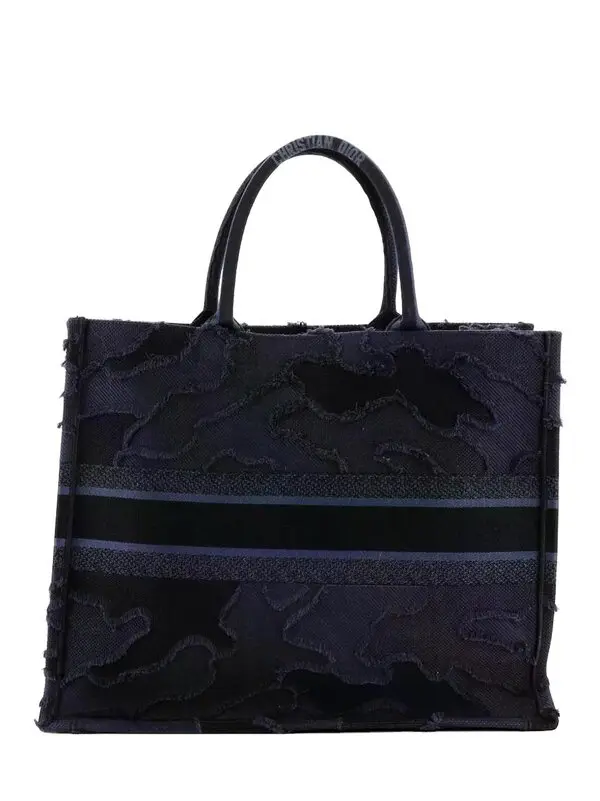 Dior Book Camouflage Embroidered Canvas Large Tote Bag - Blue