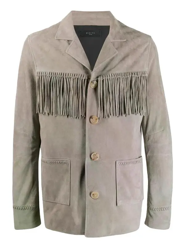 Amiri Textured Suede Fringe Shirt Jacket - Grey