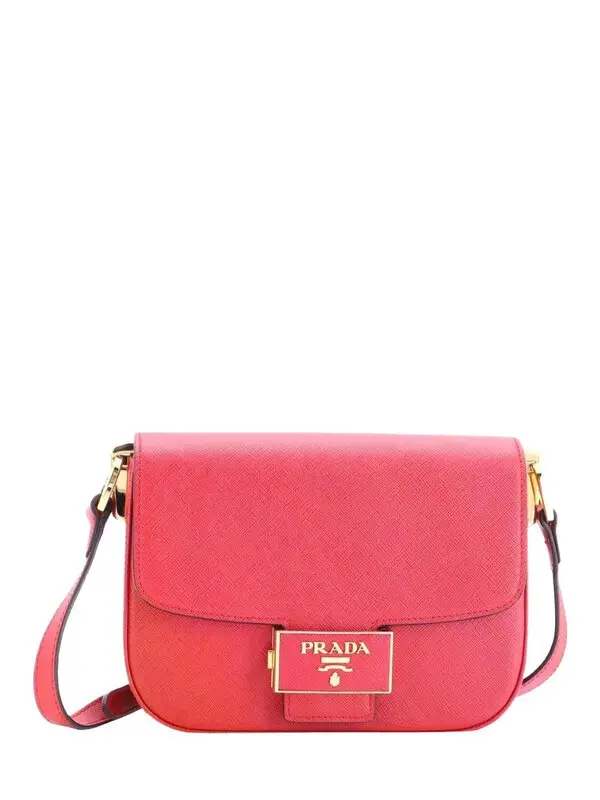 Prada Embleme Flap Saffiano Leather Small Shoulder Bag - Red