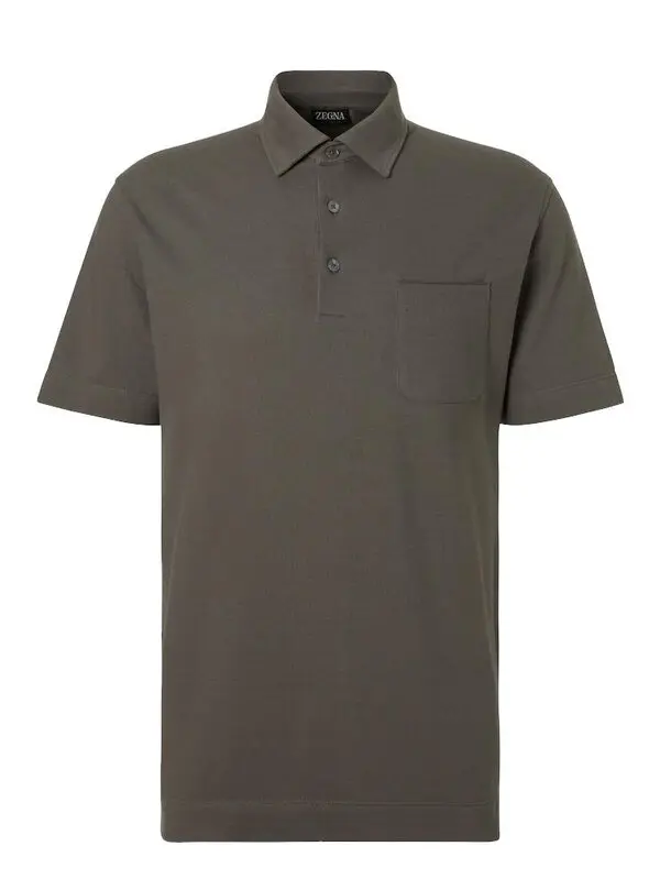 Zegna Cotton Pique Polo Shirt - Grey