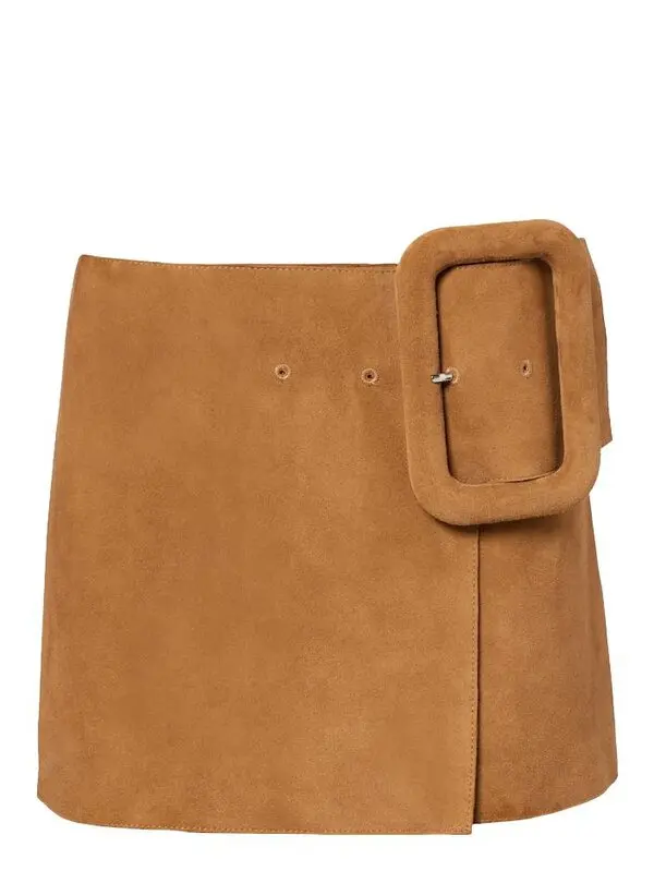 AMI Paris Suede Belted Mini Skirt - Brown