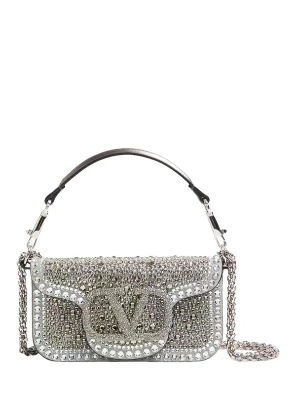 Valentino Garavani Small Locò Shoulder Bag With Rhinestones - Silver