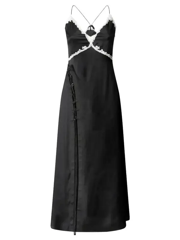 Pinko Albino Lace-trim Satin Long Dress - Black