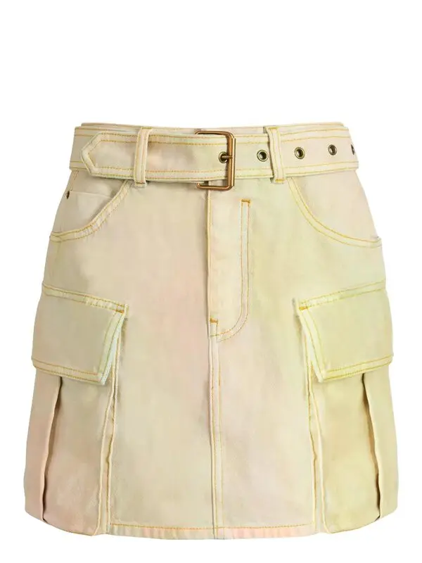 Balmain Belted Faded Denim Mini Skirt - Neutrals