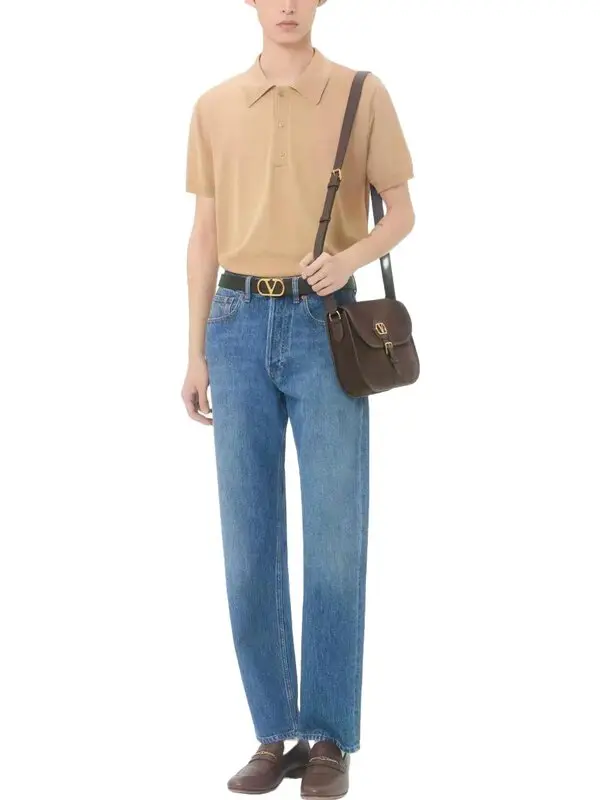 Valentino Garavani Virgin-wool Polo Shirt With Vlogo-embroidery - Neutrals