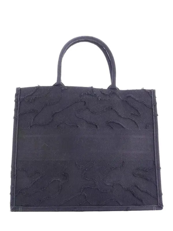 Dior Book Camouflage Embroidered Canvas Large Tote Bag - Black