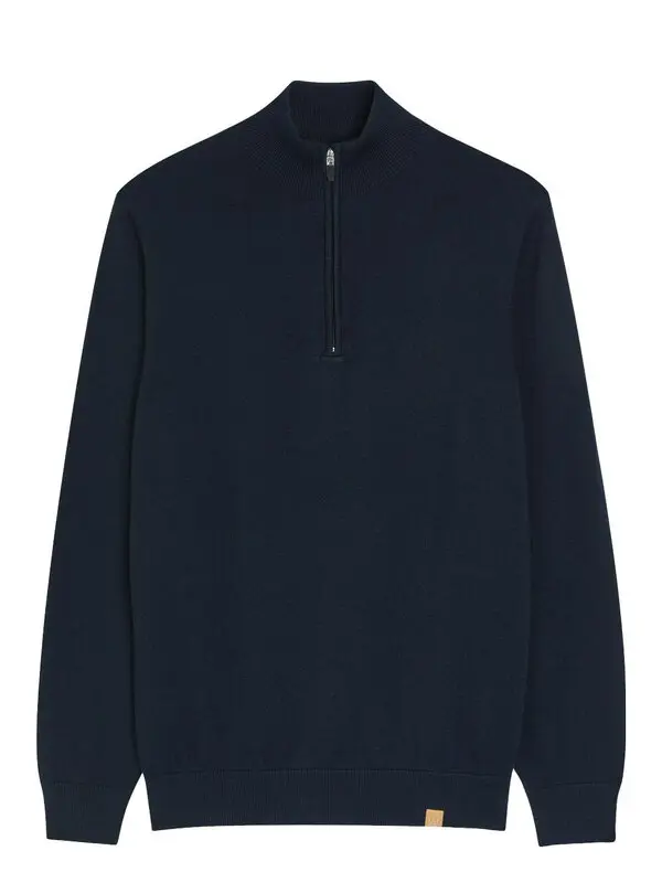 NOW YOU LIVE Woodhouse Half-zip Cotton Jumper - Navy