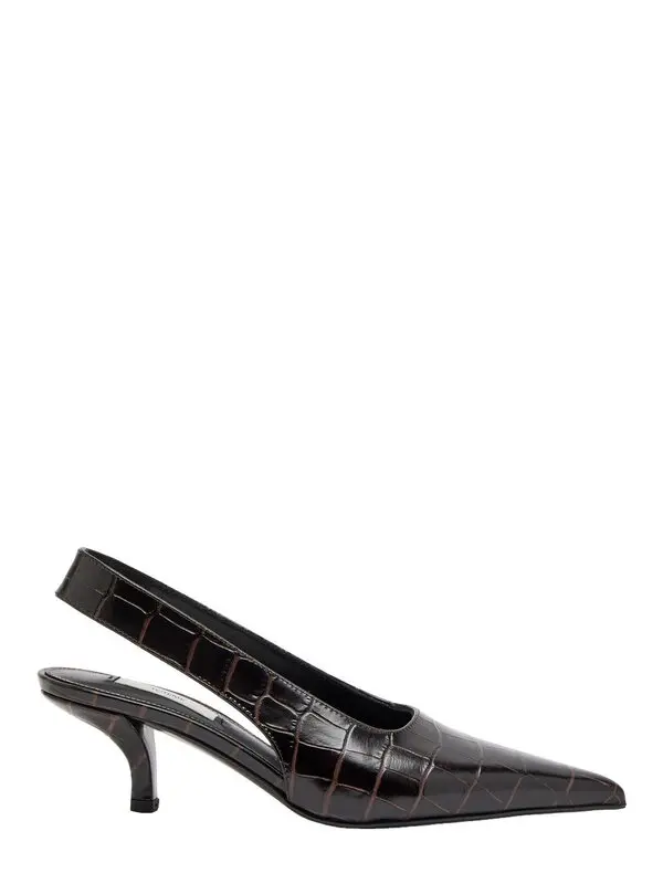 TOTEME Classic Croco Embossed Leather Slingback Pumps - Brown