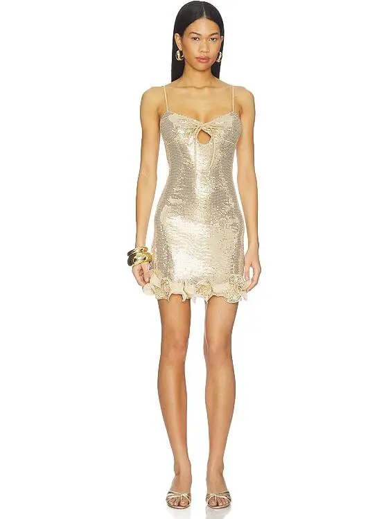 ANIYE RECORDS Mellory Sequin Embellished Slip Dress - Metallic Gold