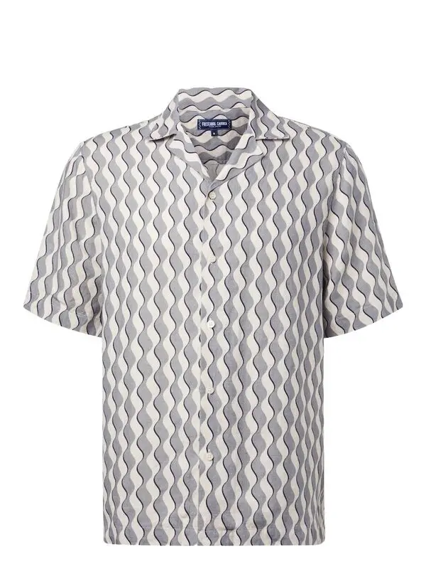 Frescobol Carioca Roberto Printed Linen Bowling Shirt - Blue