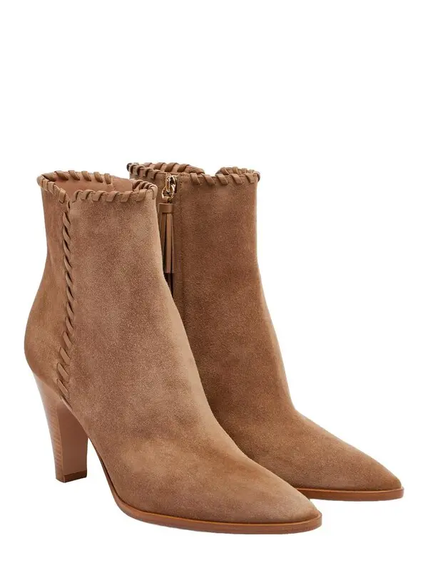GIANVITO ROSSI Suede Ankle Boots With Leather Trim - Beige