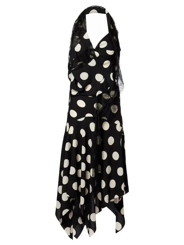 Junya Watanabe Lace-trimmed Polka-dot Midi Dress - Black