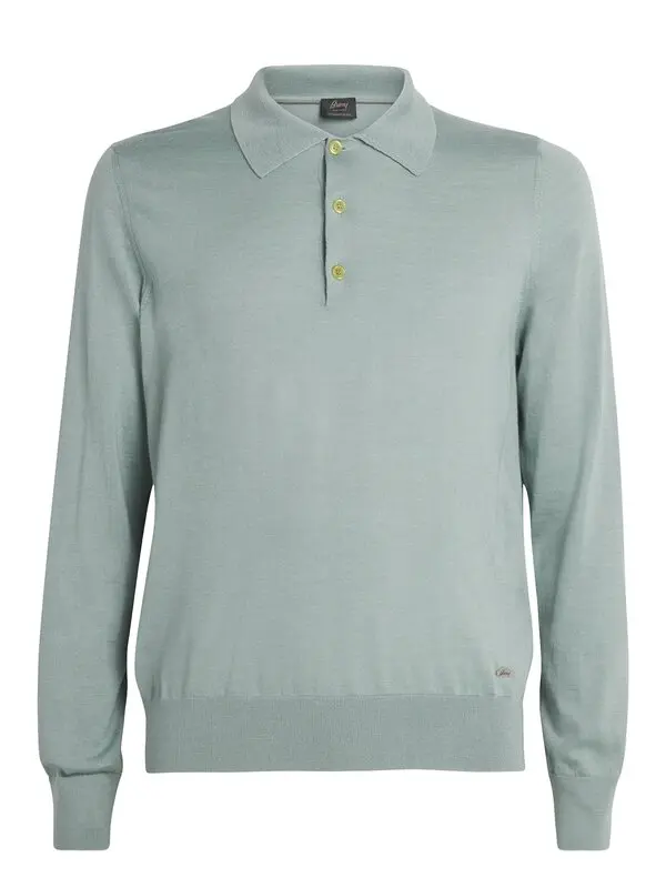 Brioni Cashmere-silk Long-sleeve Polo Shirt - Grey