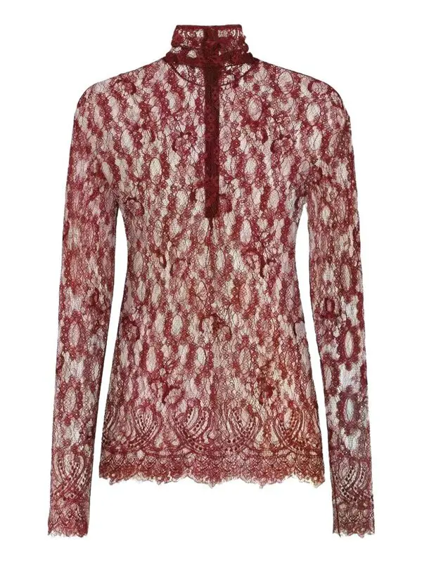 Dolce & Gabbana Chantilly Lace High Neck Top - Red