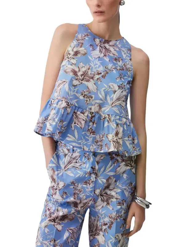 Liu Jo Floral Tie-back Peplum Blouse - Blue