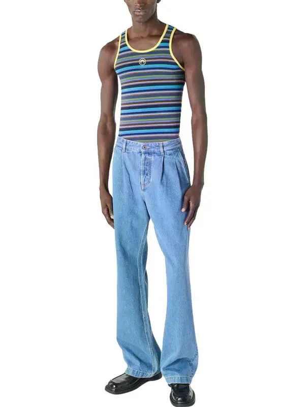 MARINE SERRE Deadstock Moon-logo Striped Cotton Tank Top - Blue
