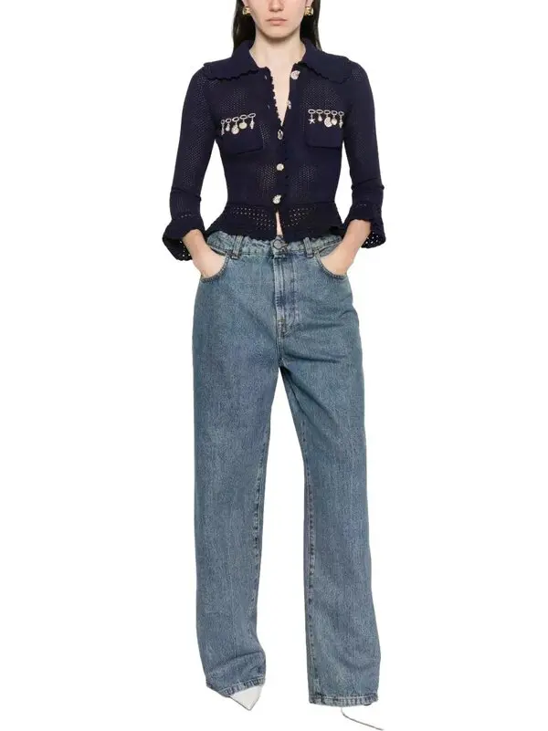 SELF-PORTRAIT Scalloped Trim Cardigan With Charm Embellishments - Blue