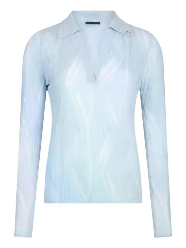 Liu Jo V-neck Ribbed Long Sleeve Top - Blue