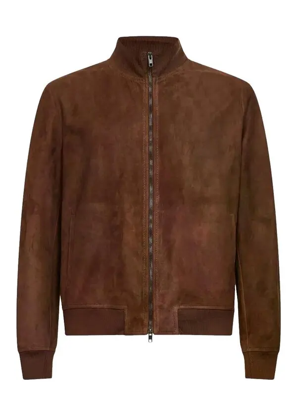 SALVATORE SANTORO Ribbed-collar Leather Bomber Jacket - Brown