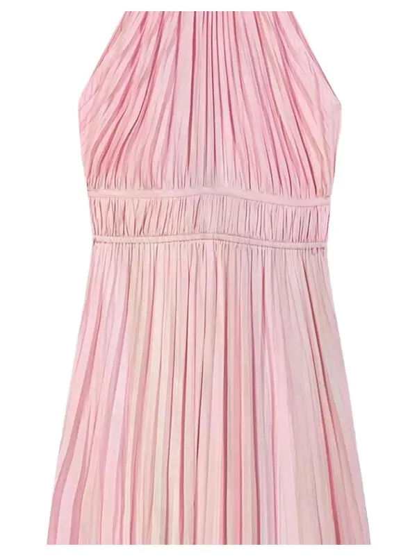 Maje Pleated Halterneck Maxi Dress - Pink