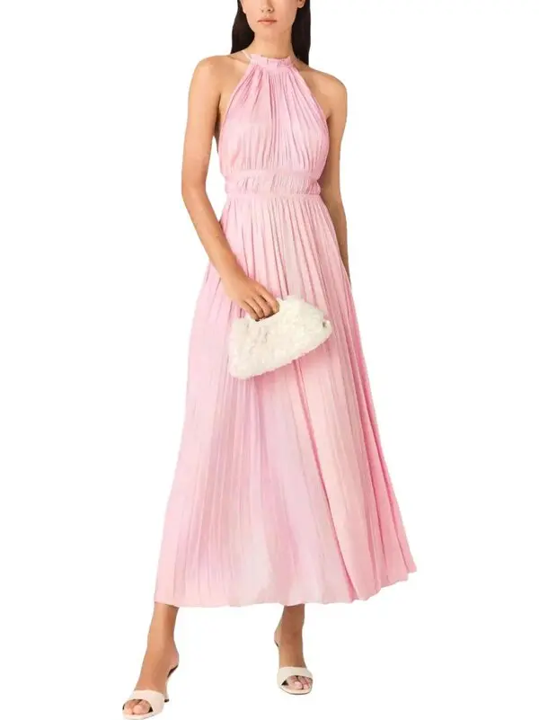 Maje Pleated Halterneck Maxi Dress - Pink
