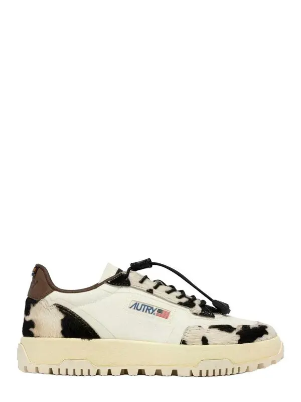 AUTRY Lace-up Sneakers With Cow Print Detail - Neutrals