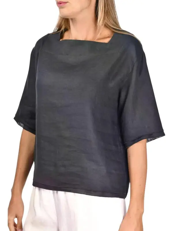 GRAN SASSO Square Neck Linen Blouse - Grey