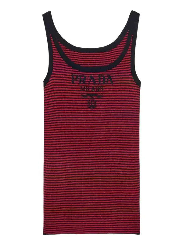 Prada Striped Ribbed Silk Tank Top - Red