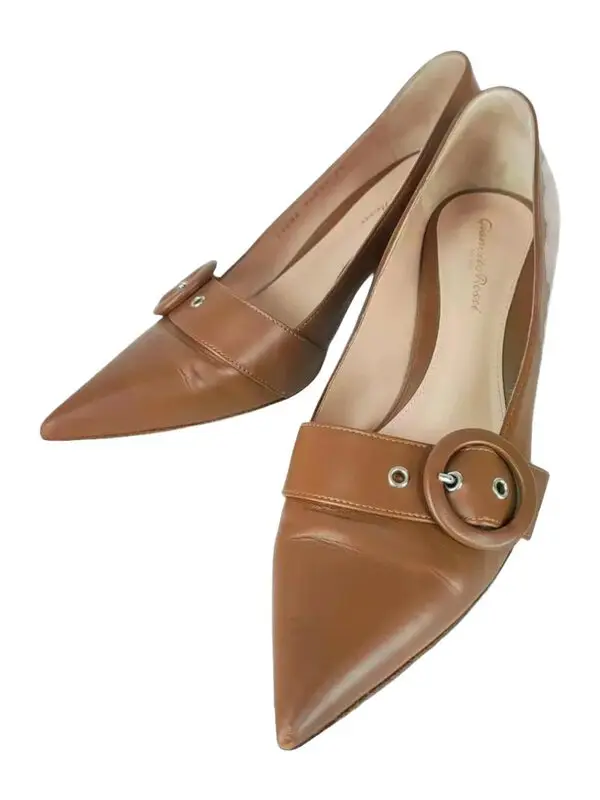 GIANVITO ROSSI Venezia Leather Pumps With Buckle Detail - Brown