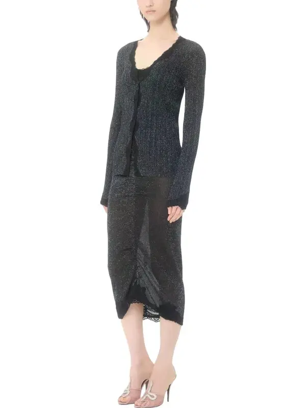 Valentino Garavani Lurex Knit Cardigan With Lace Details - Black